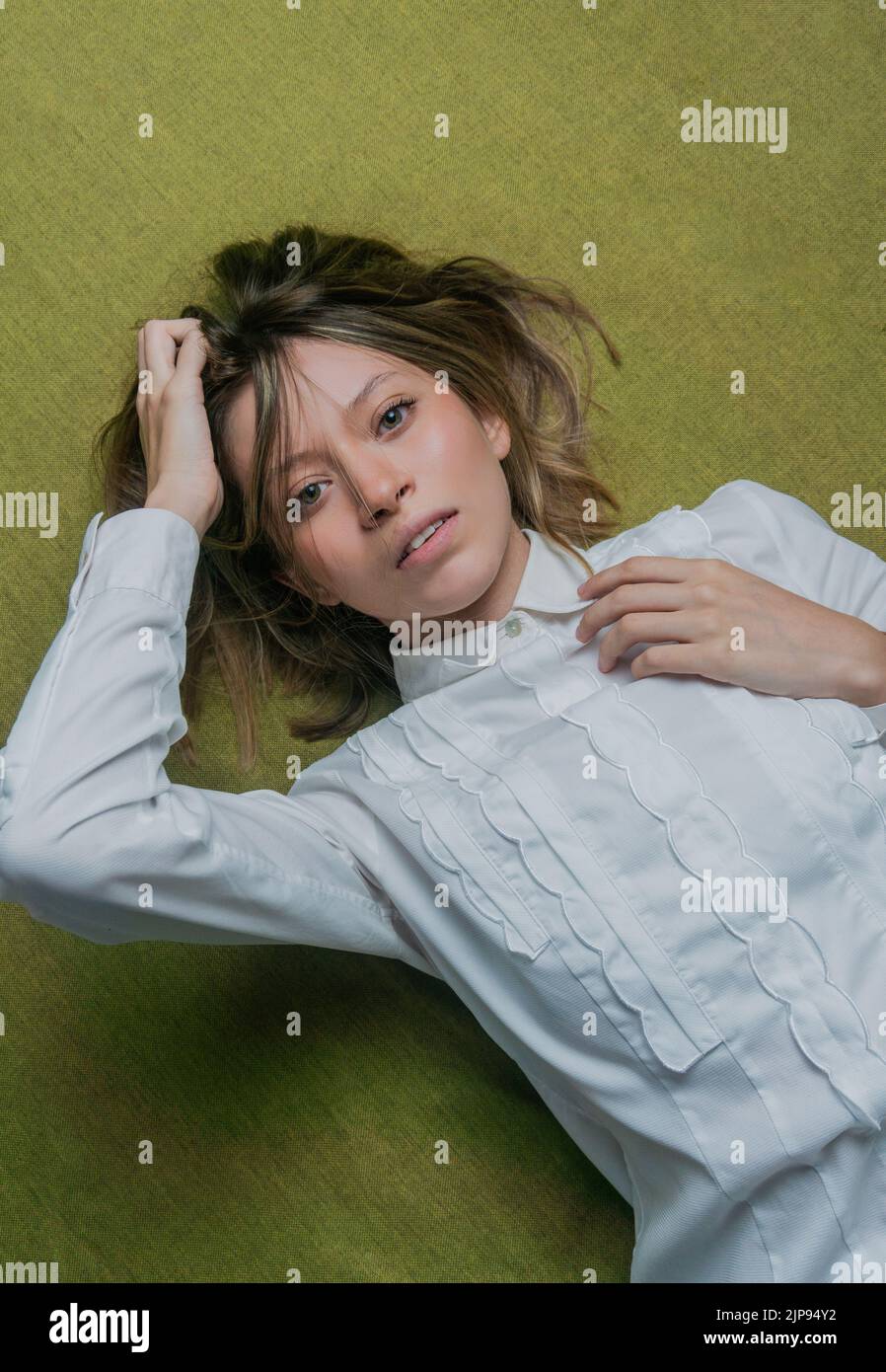 young woman, lying, portrait, girl, girls, woman, young women, lying down, portraits Stock Photo ...