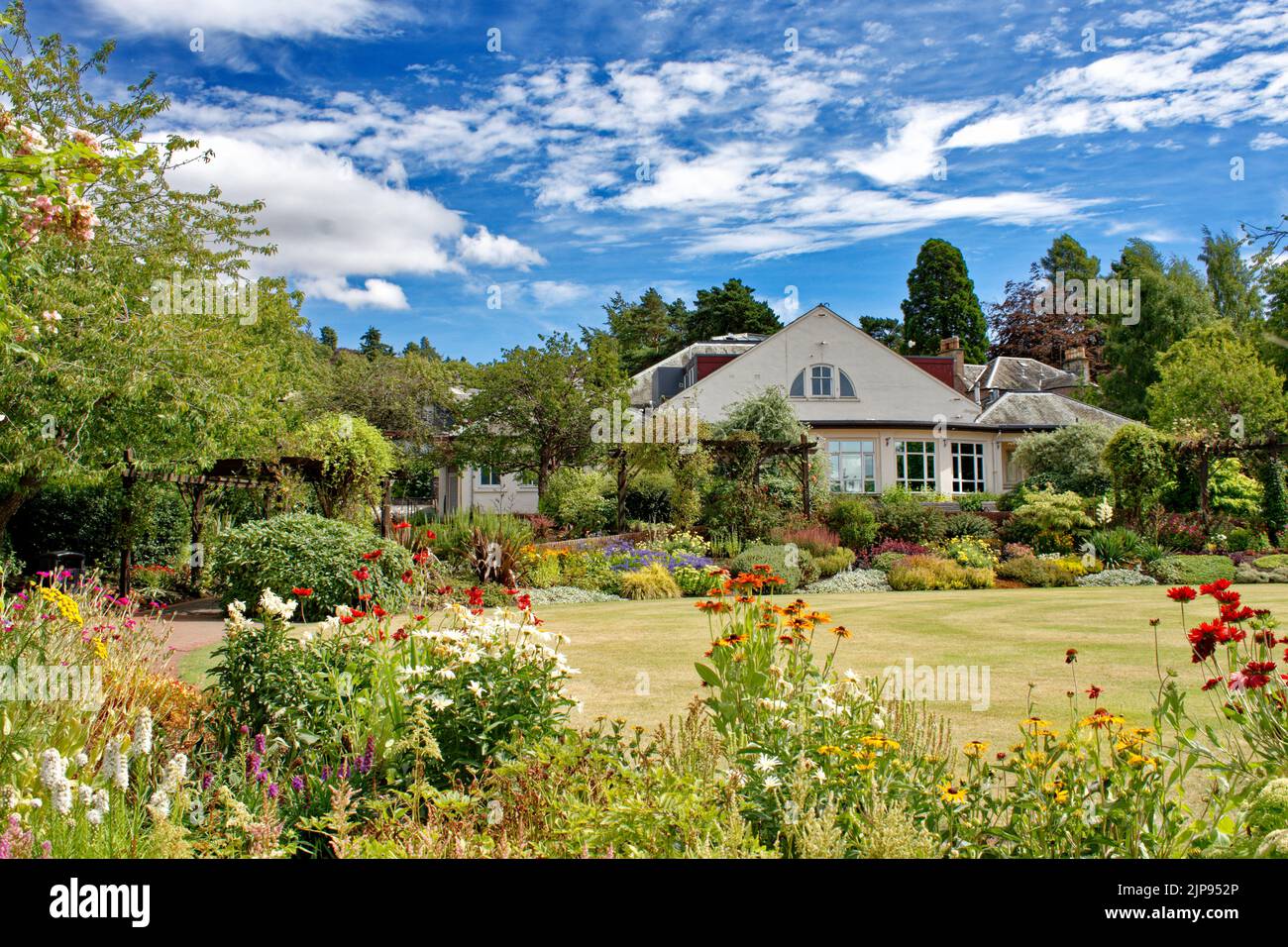 PERTH CITY SCOTLAND RODNEY GARDENS HOUSE AND FLOWER BEDS WITH VERY ...