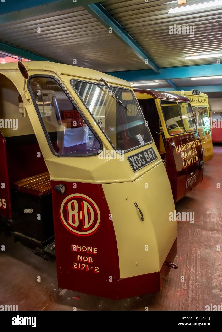 Vintage classic milk floats at The Transport Museum in Wythall ...