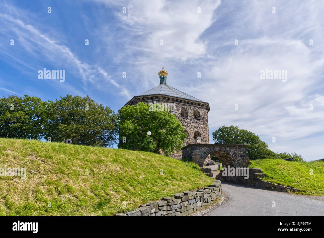 Gothenburg “Göteborg" tower Skansen Kronan in Haga city part aerial ...