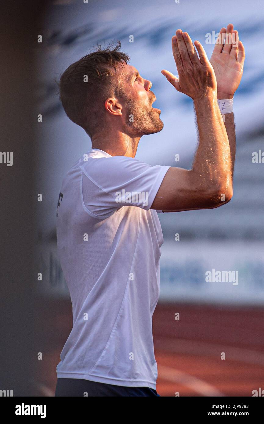 Aarhus, Denmark. 15th Aug, 2022. Patrick Mortensen (9) of AGF seen ...