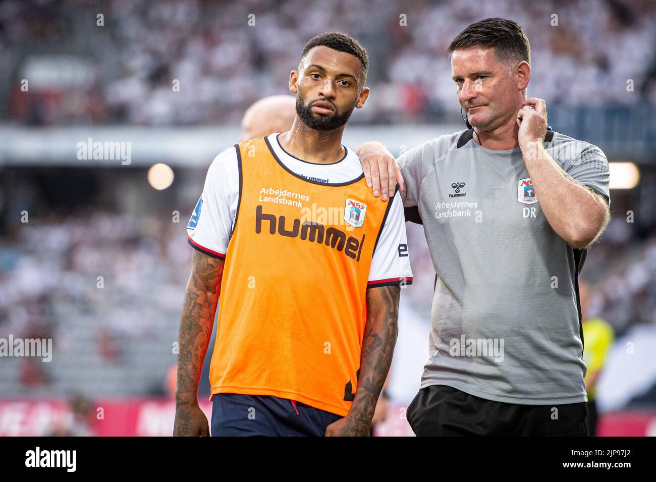 Aarhus, Denmark. 15th Aug, 2022. Anthony D'Alberto (L) of AGF seen with ...