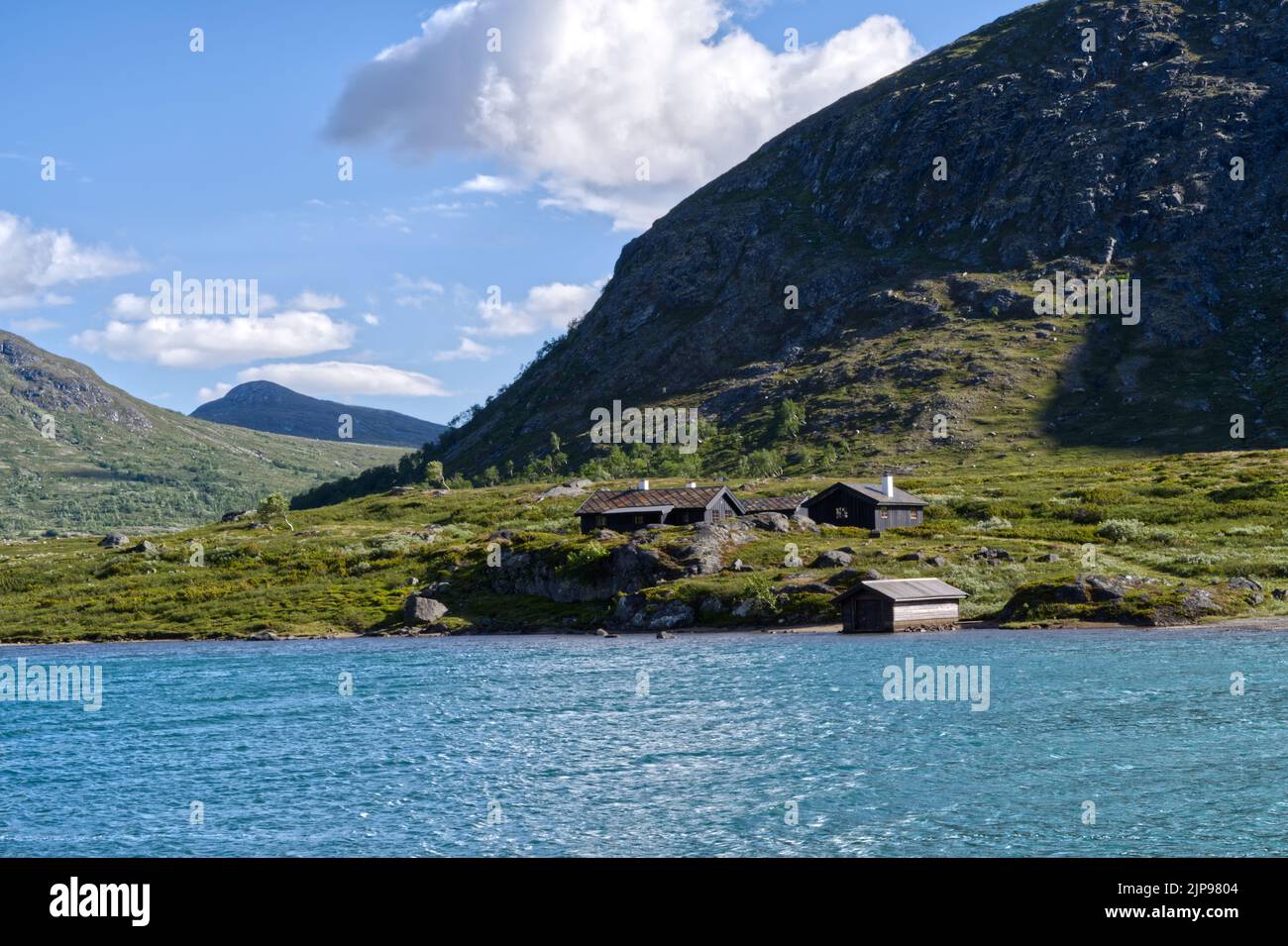 Jotunheimen Gjendesheim station National Park wild river with rapids of ...