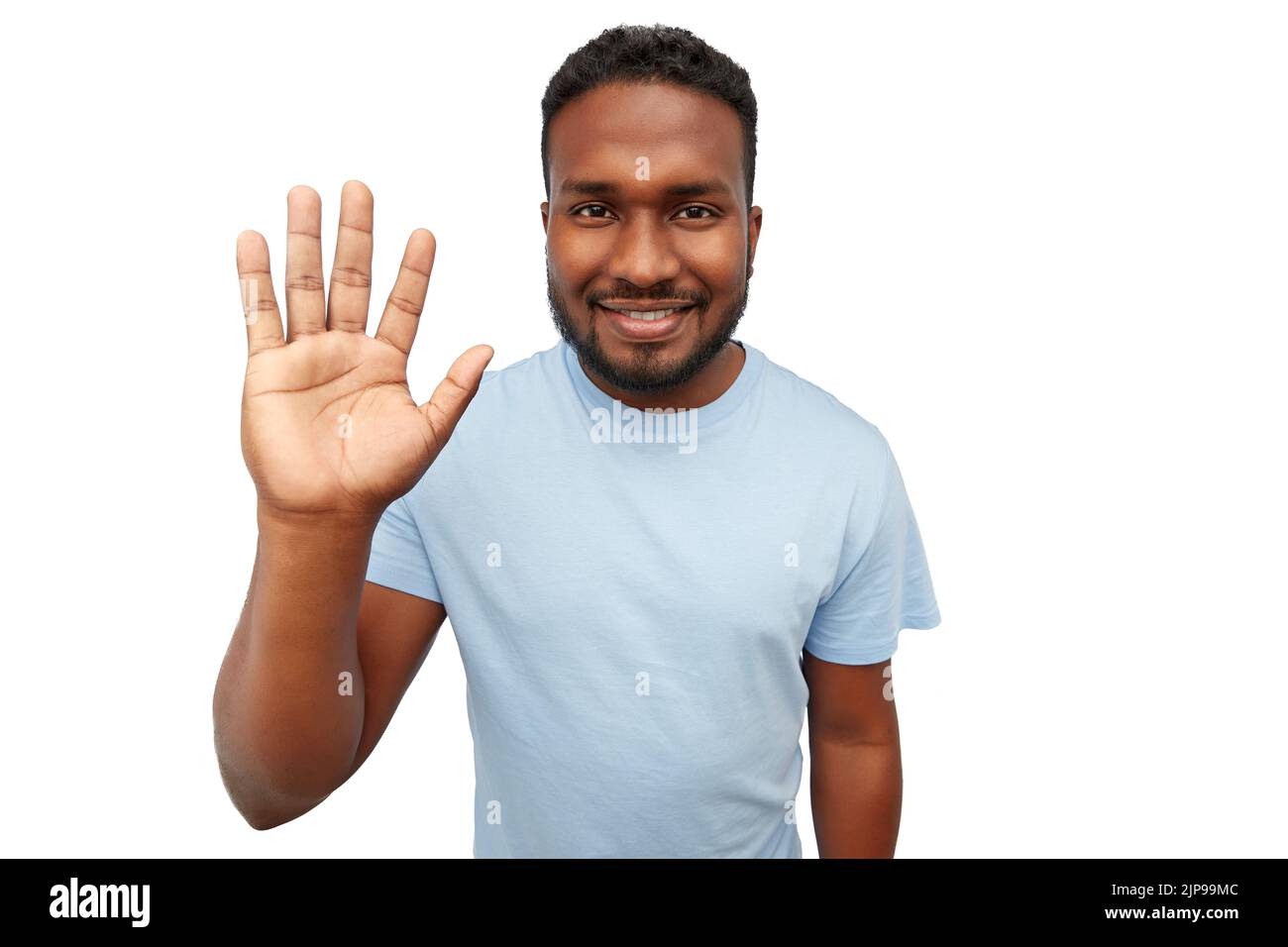 smiling african american young man waving hand Stock Photo - Alamy