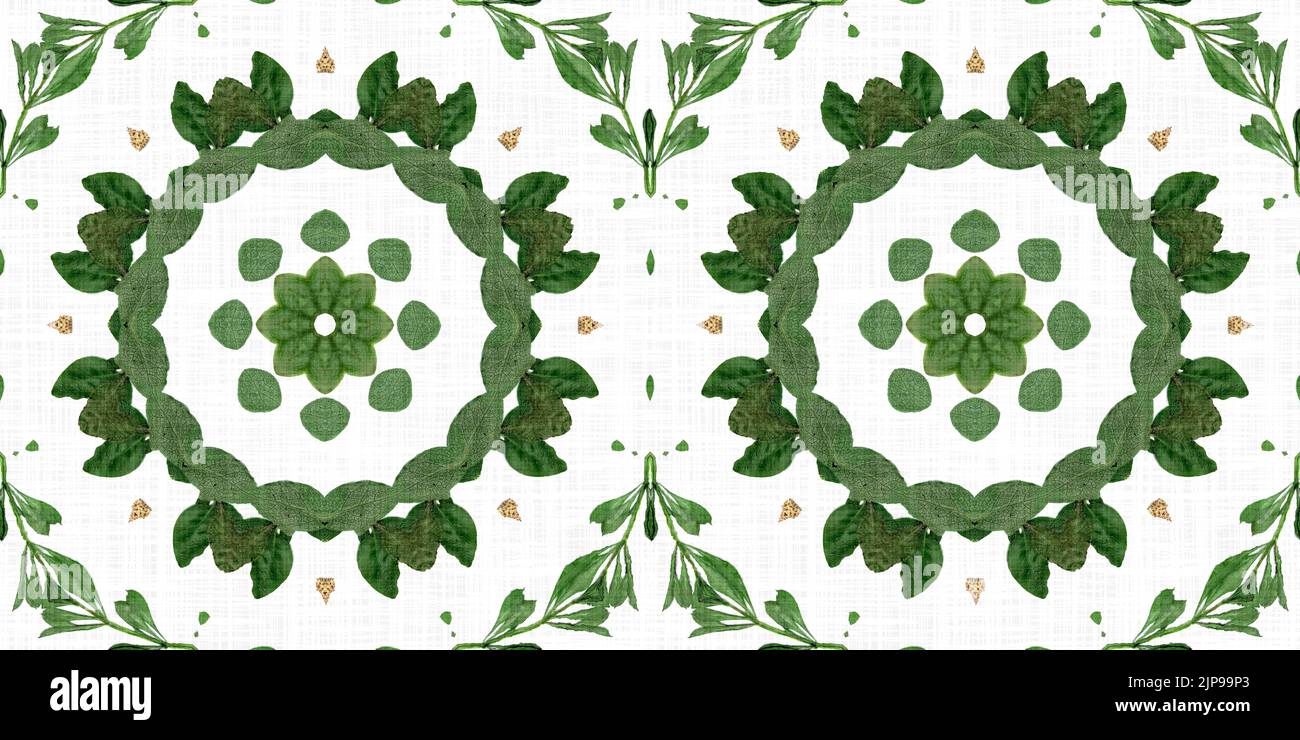Foliage kaleidoscope seamless border pattern. Trendy optic fresh design ...