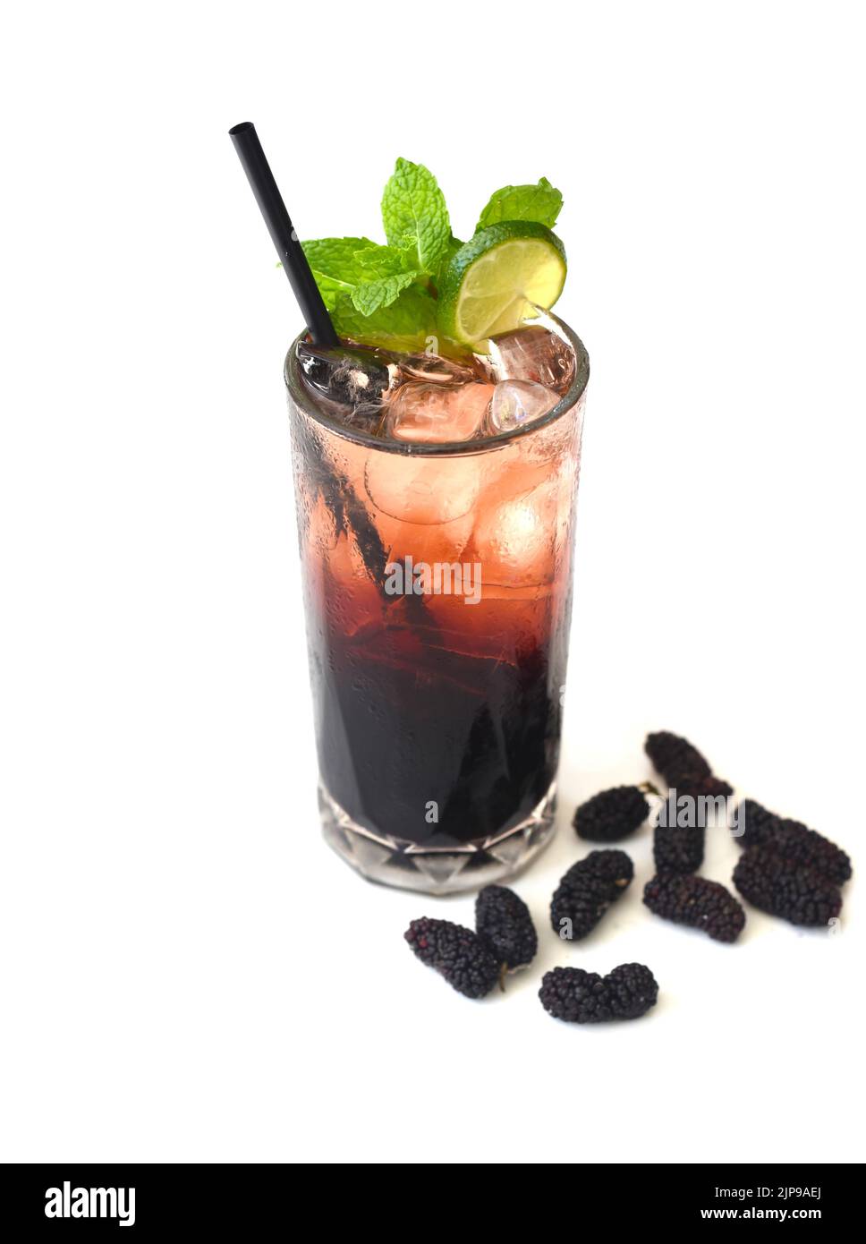 Highball mulberry wine cocktail with mulberry on white background Stock Photo - Alamy