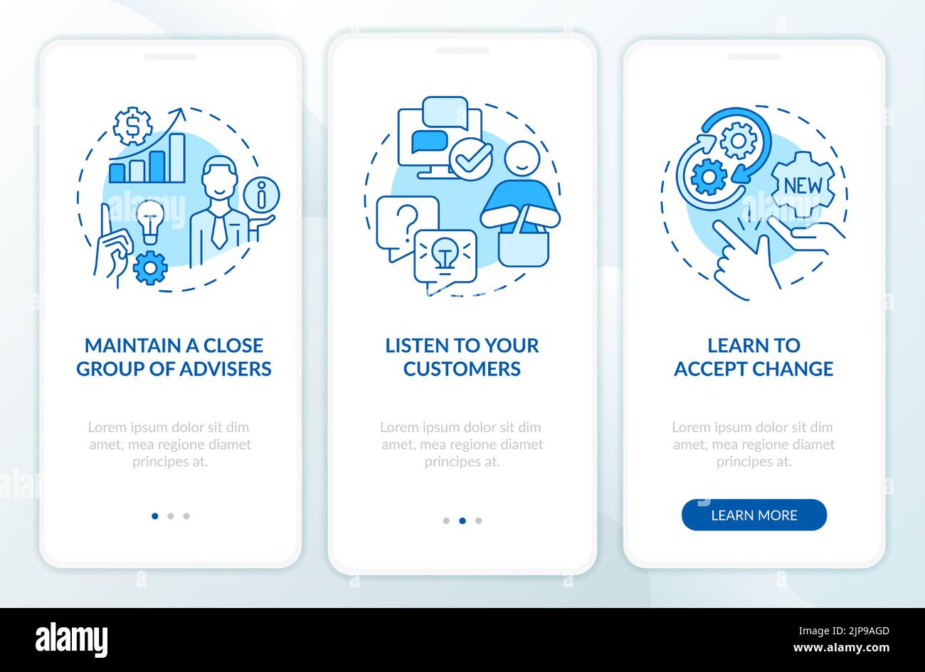 Ways to identify trends blue onboarding mobile app screen Stock Vector ...