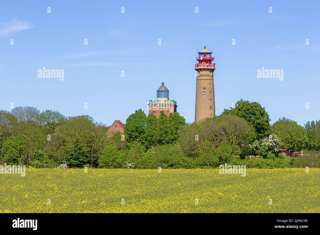 Distant view on lighthouses at Cape Arkona on the island of Rugen Stock ...