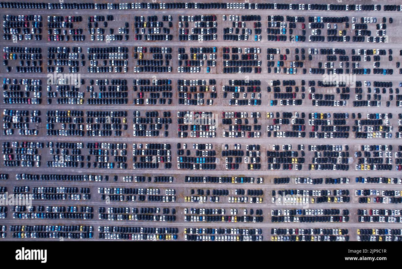 SHANGHAI, CHINA - AUGUST 13, 2022 - Cars are lined up for departure at ...
