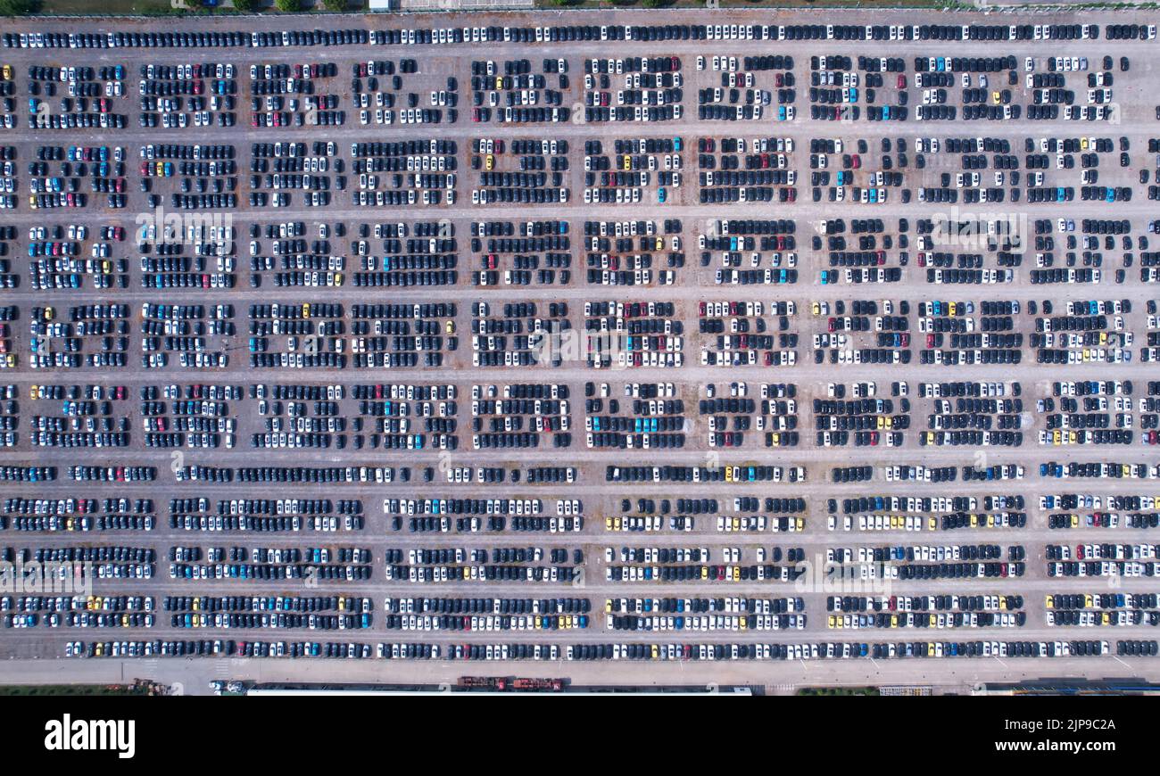SHANGHAI, CHINA - AUGUST 13, 2022 - Cars are lined up for departure at ...