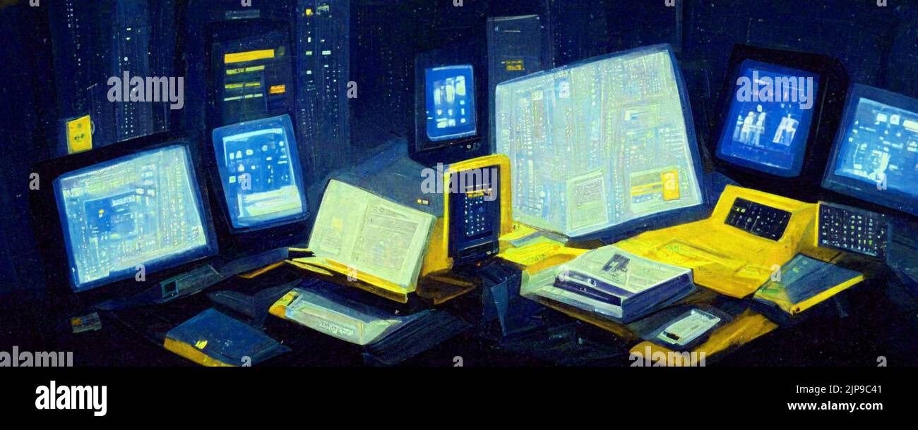 illustration of electronic goods related to IT in painting style Stock ...