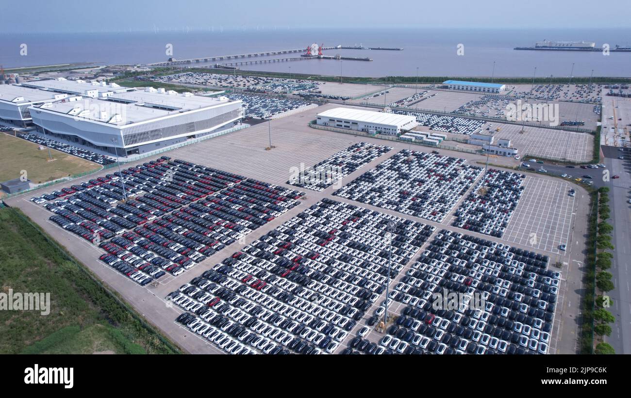 SHANGHAI, CHINA - AUGUST 13, 2022 - Cars are lined up for departure at ...