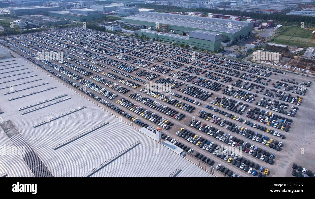 SHANGHAI, CHINA - AUGUST 13, 2022 - Cars are lined up for departure at ...