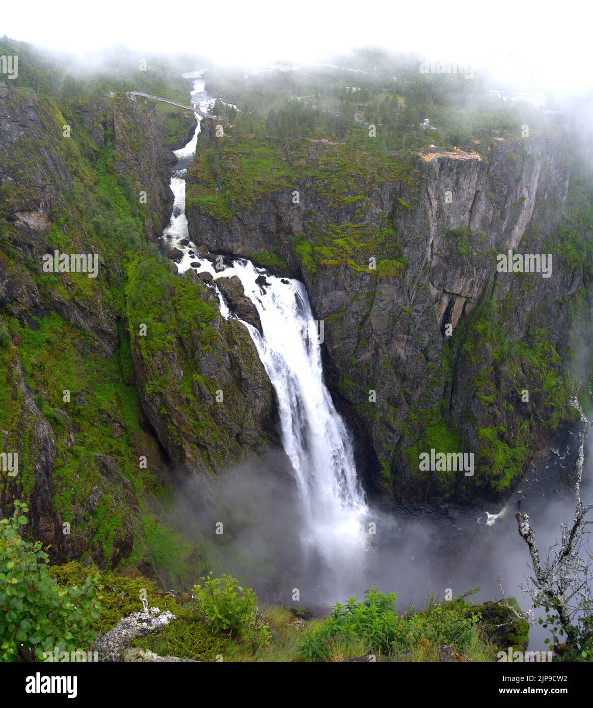 Vøringfossen highest waterfall iconic scenery from Norway aerial view ...