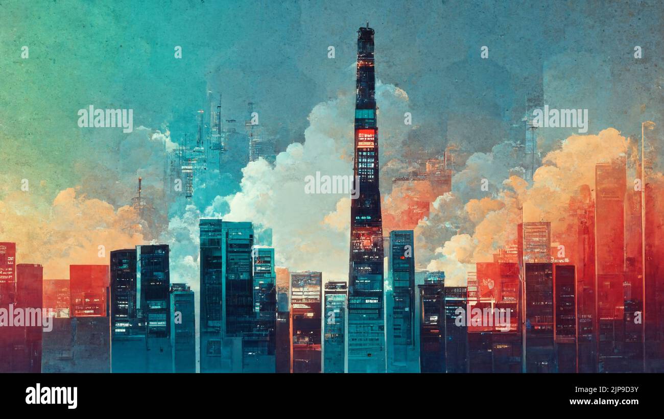 Modern cityscape background with colorful painting style Stock Photo ...