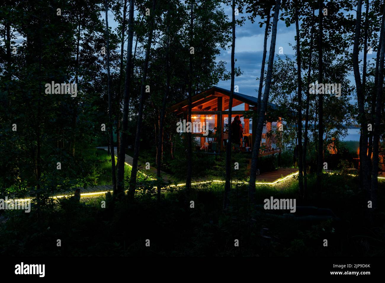Night lights at the glamping in the forest Stock Photo - Alamy