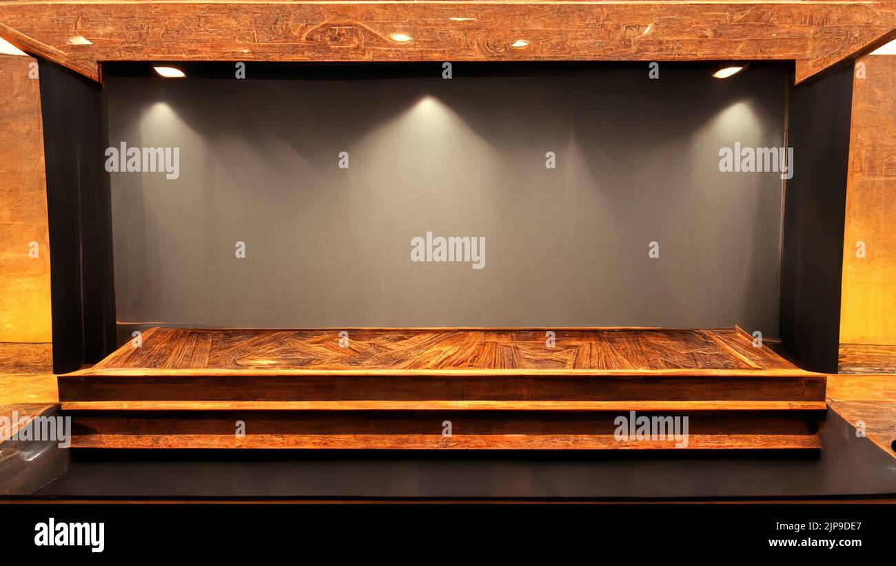 Empty stage with classic wooden floor and spotlights. 3D rendering ...
