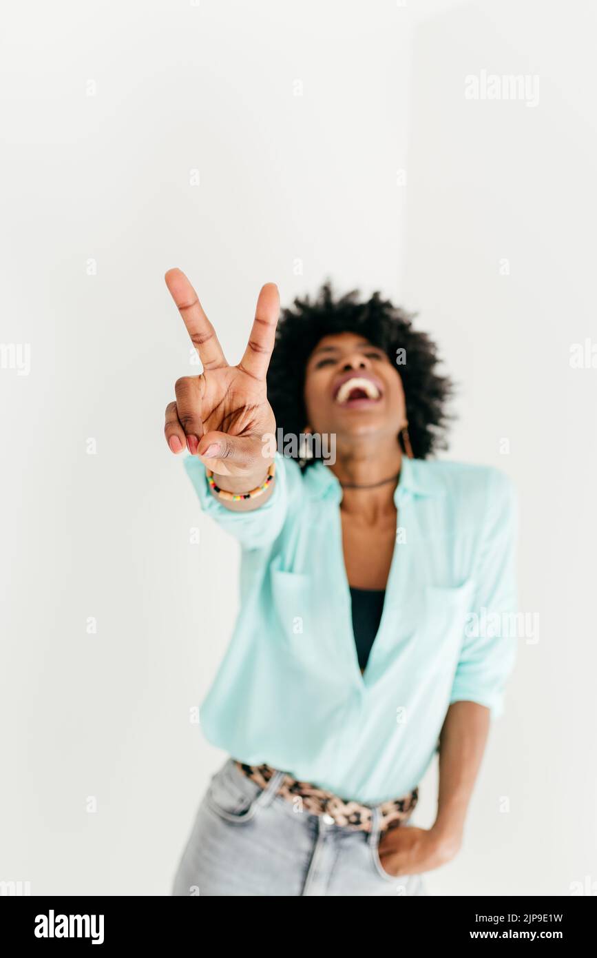 laughing, self confident, victory sign, person of color, laugh, smiling ...
