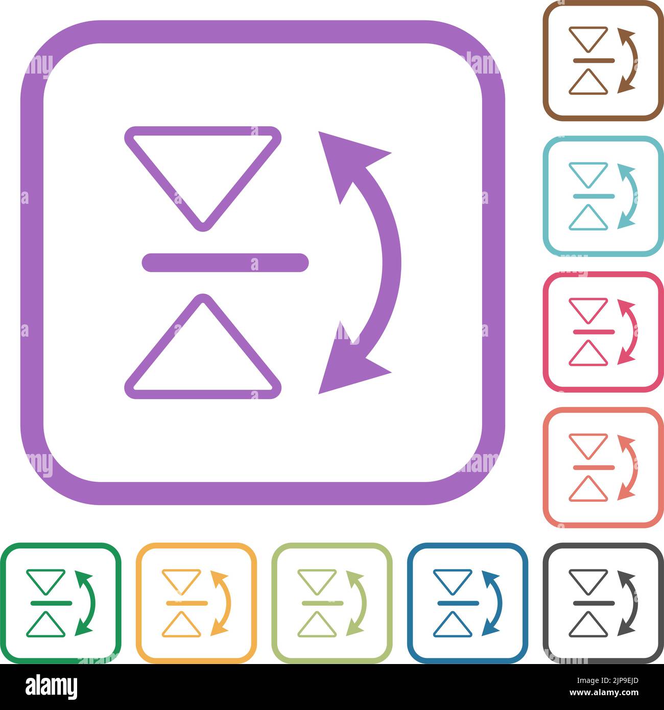 Vertical flip outline simple icons in color rounded square frames on white background Stock ...