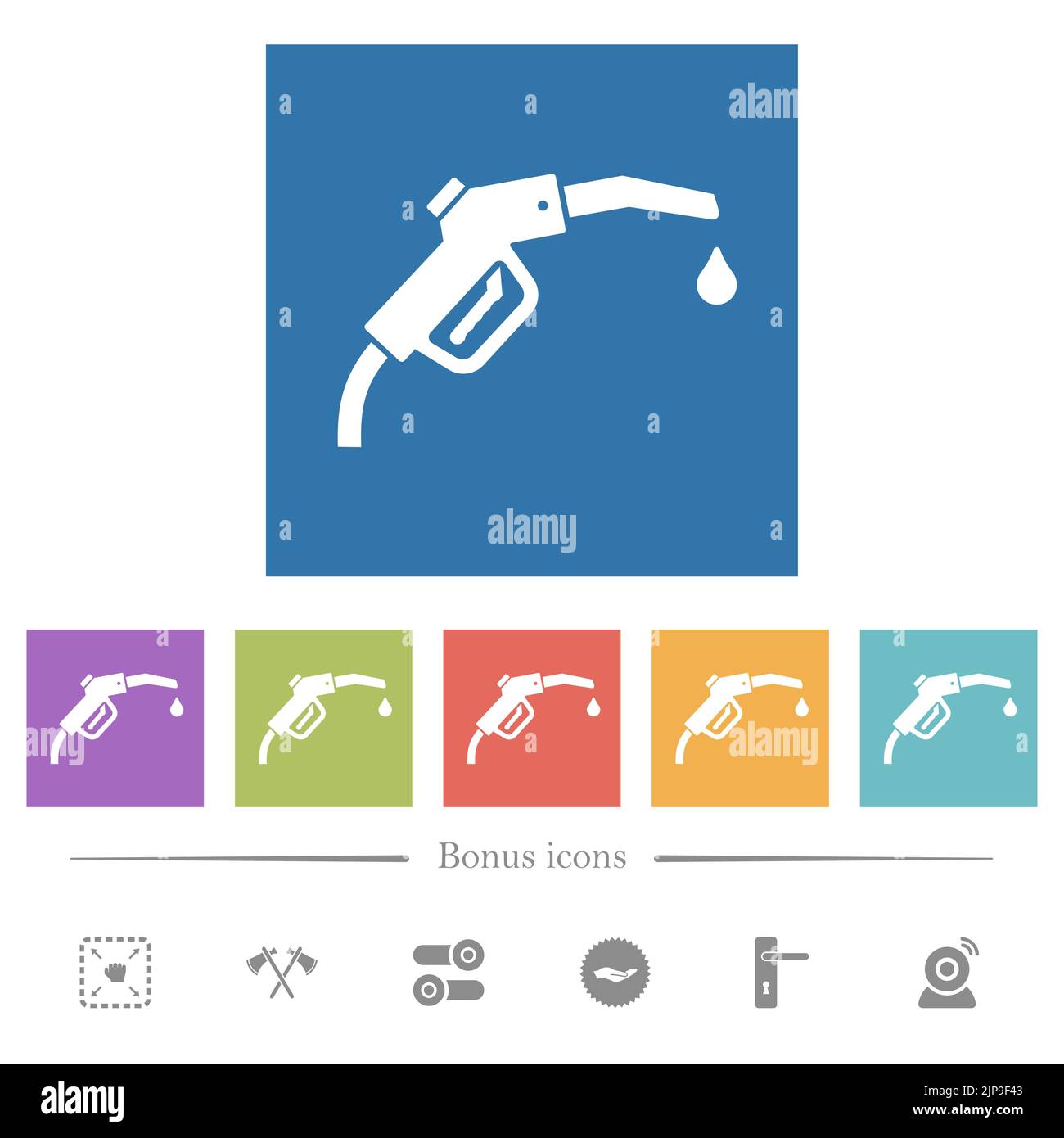 Gasoline pump fuel nozzle solid flat white icons in square backgrounds ...