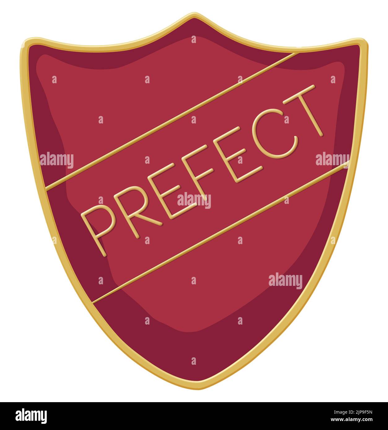 Graphic illustration of a red traditional school prefect's badge, on a ...