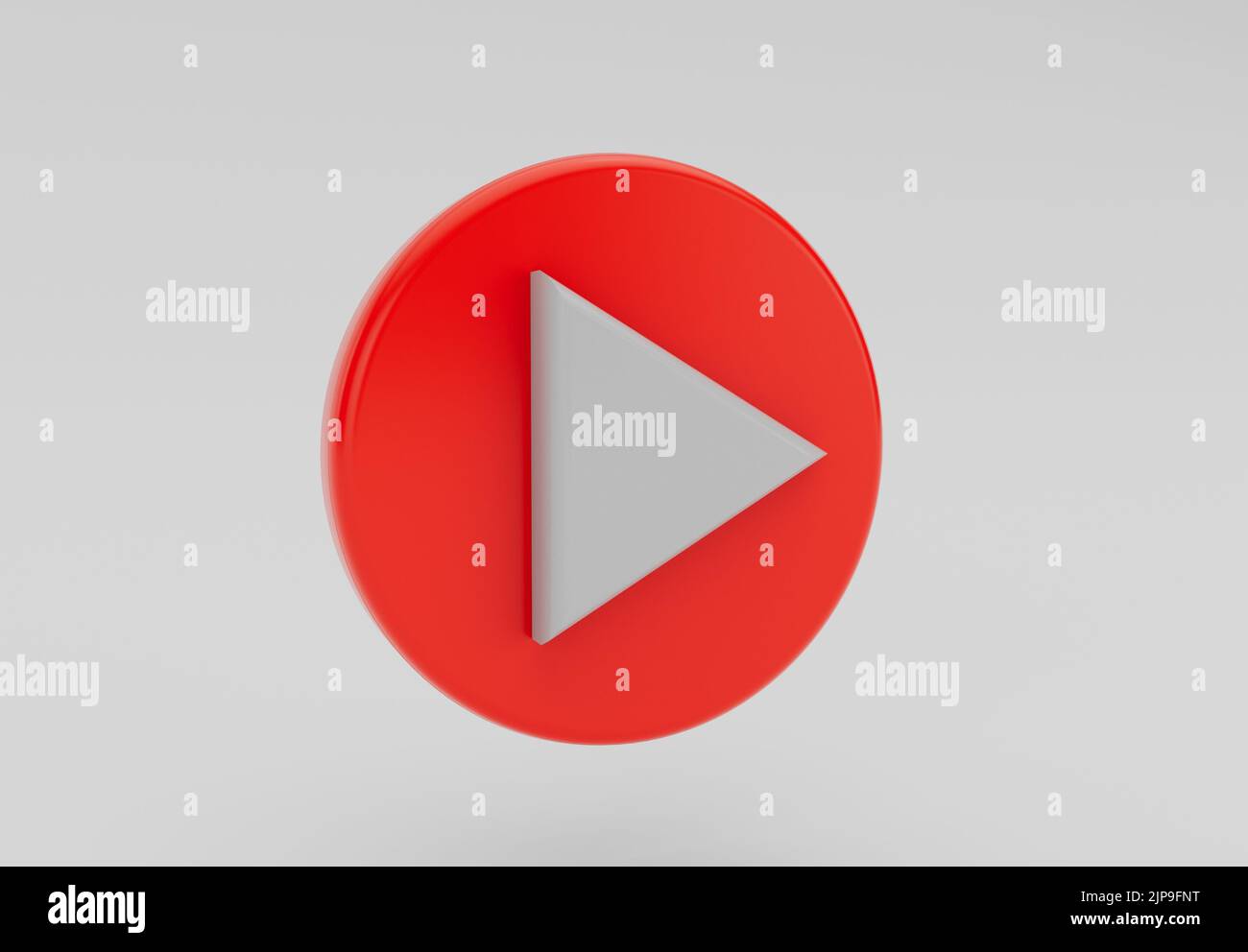 3d rendering of red and white color play button icon, on white ...