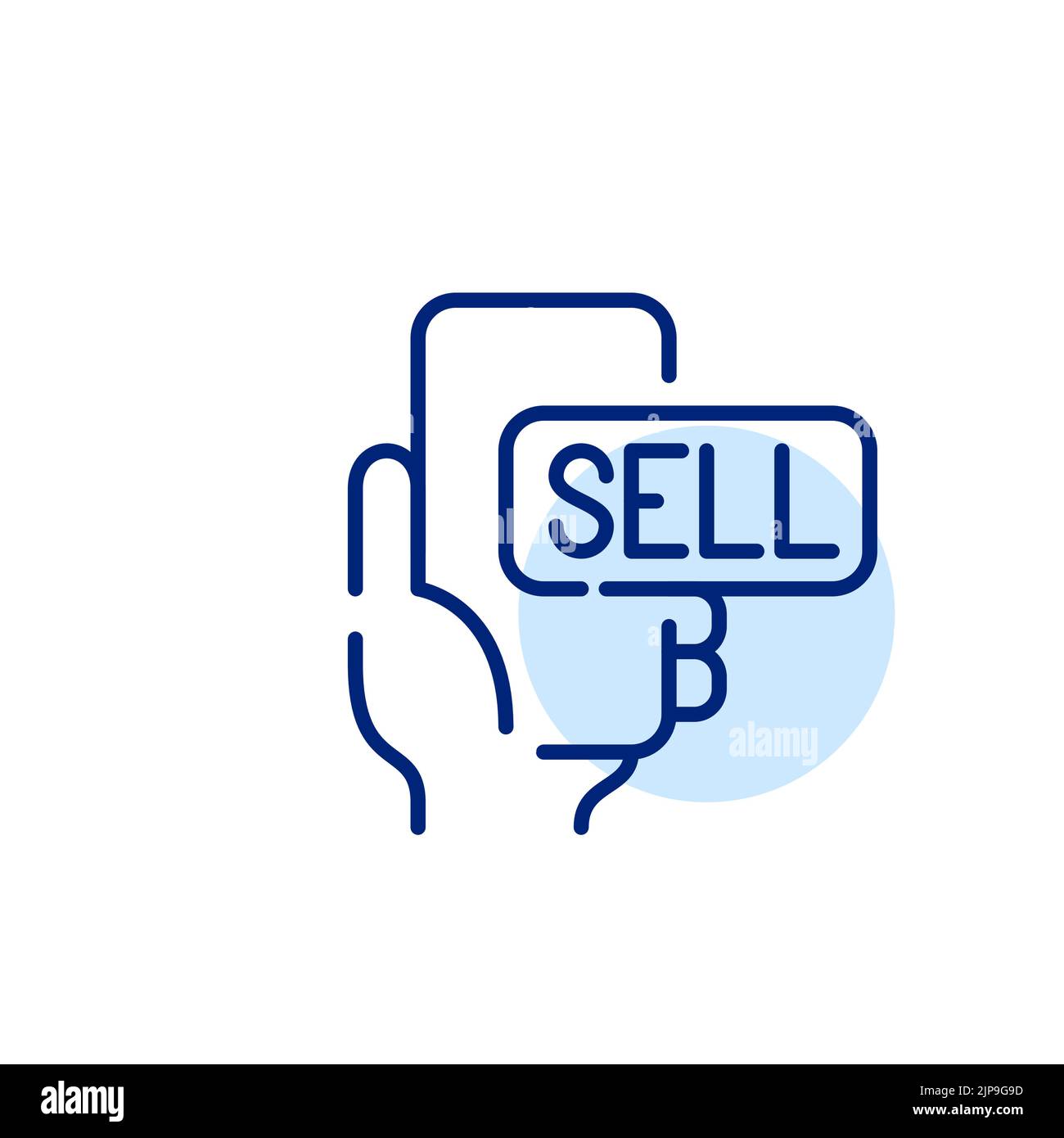Hand holding smartphone with sell button. Pixel perfect, editable ...