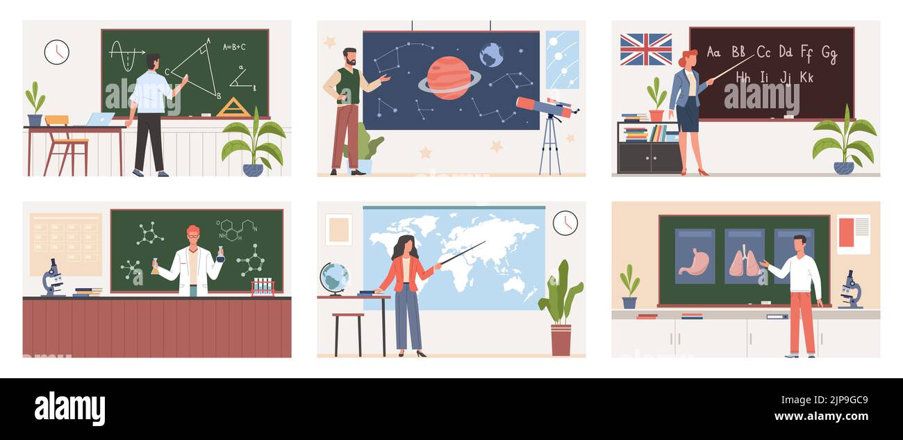 Different school teachers. Professional lecturers characters, physicist ...