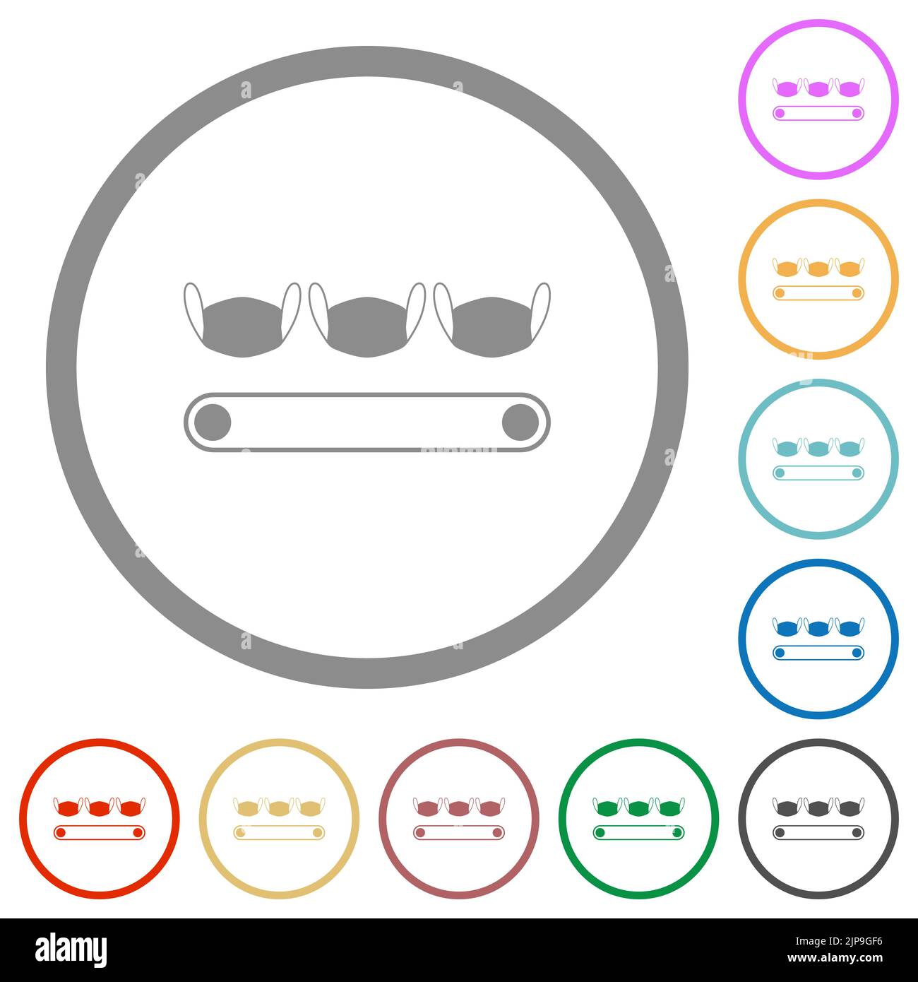 Mask manufacturing flat color icons in round outlines on white ...