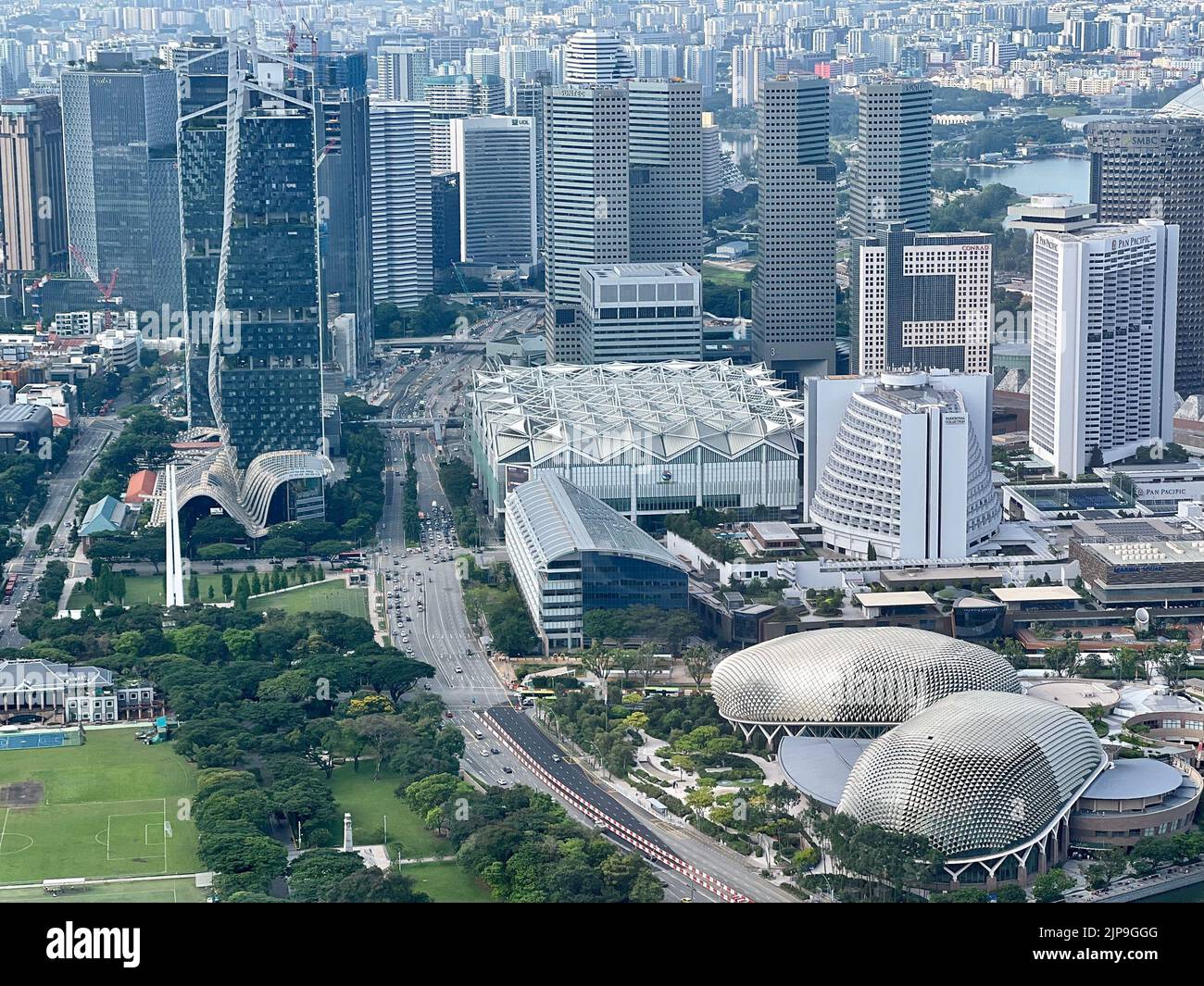 An aerial view of the Esplanade, Suntec City, and South Beach Tower in ...