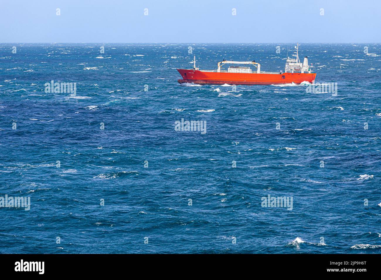 Refrigerated cargo ship Silver Star sailing in choppy seas in the North ...
