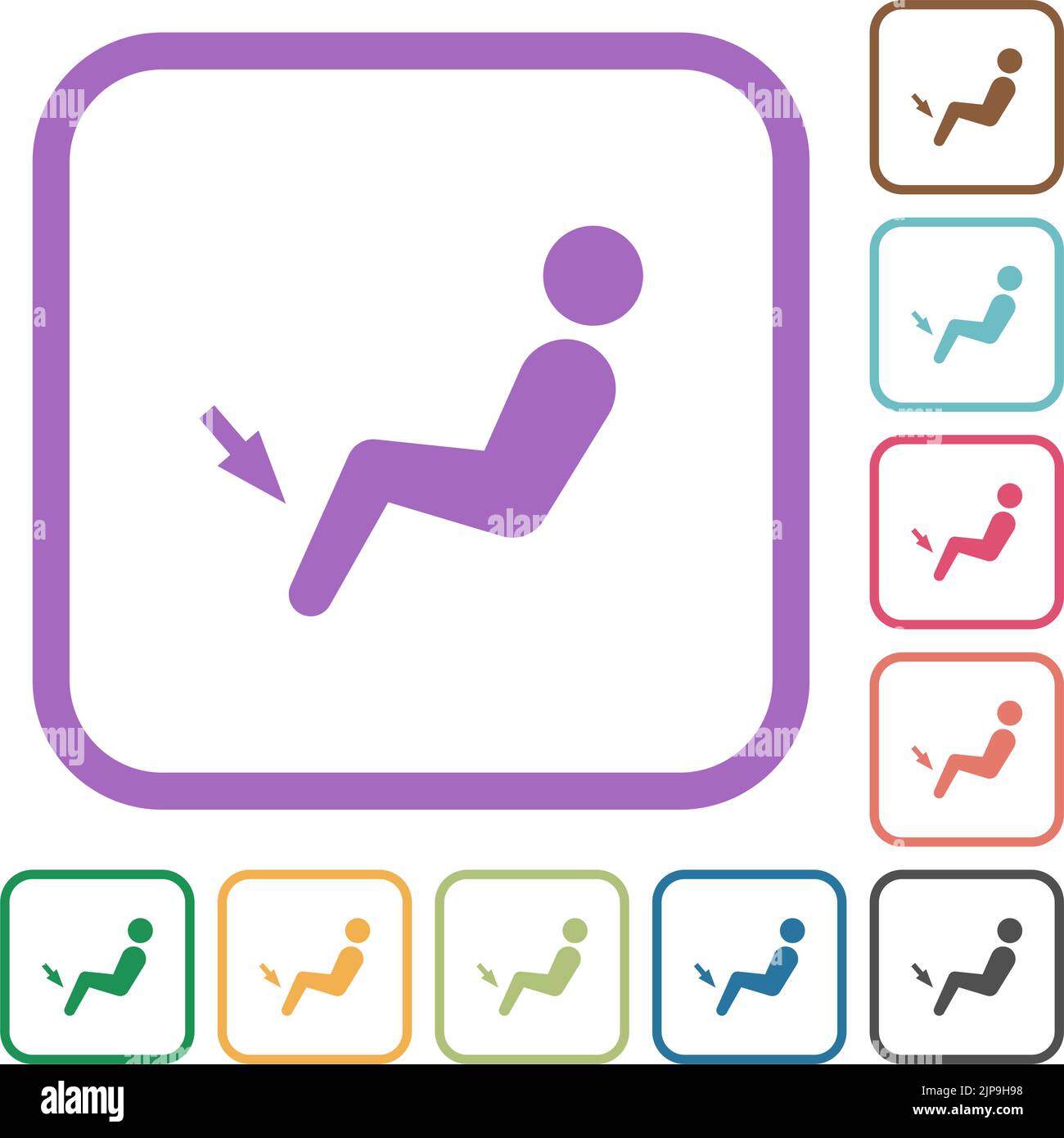 Car air flow direction foot simple icons in color rounded square frames on white background ...