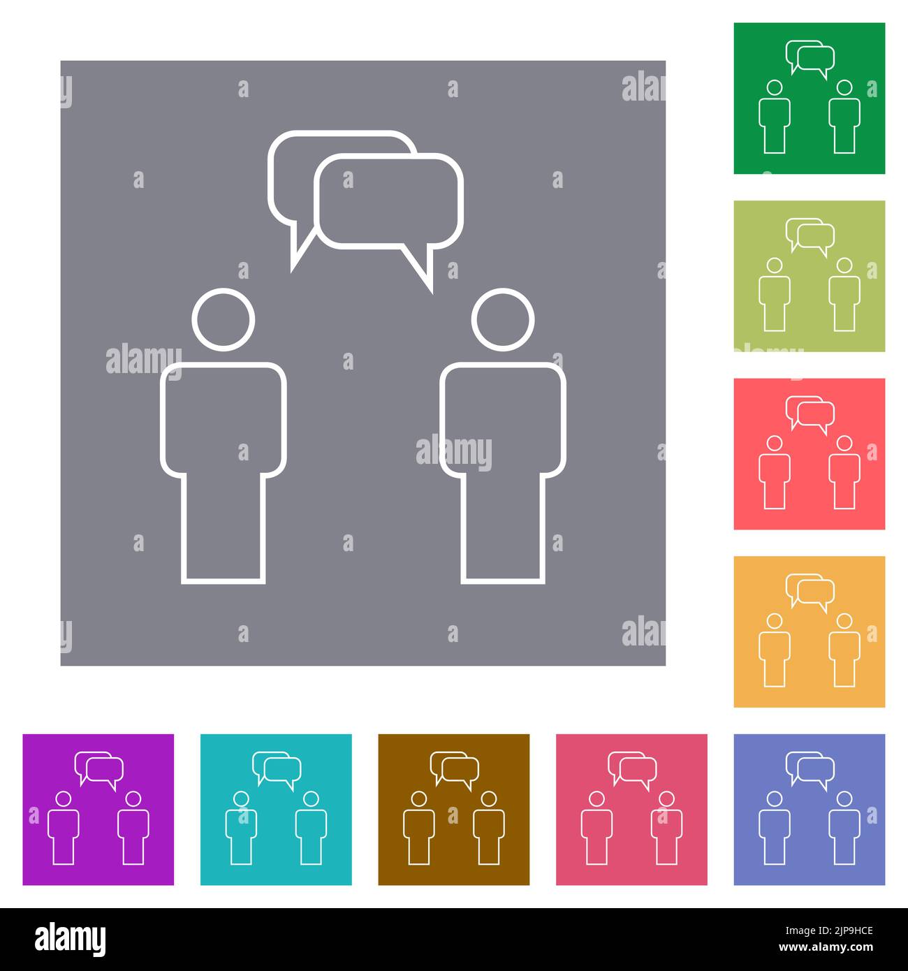 Two talking persons with rounded square bubbles outline flat icons on ...