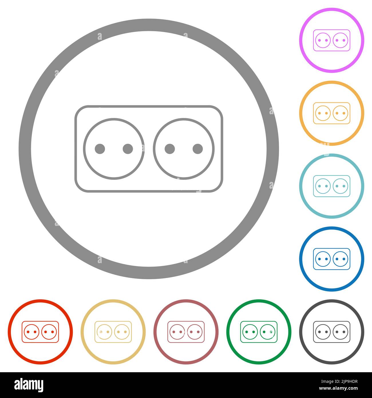 Electrical outlet with two sockets outline flat color icons in round ...