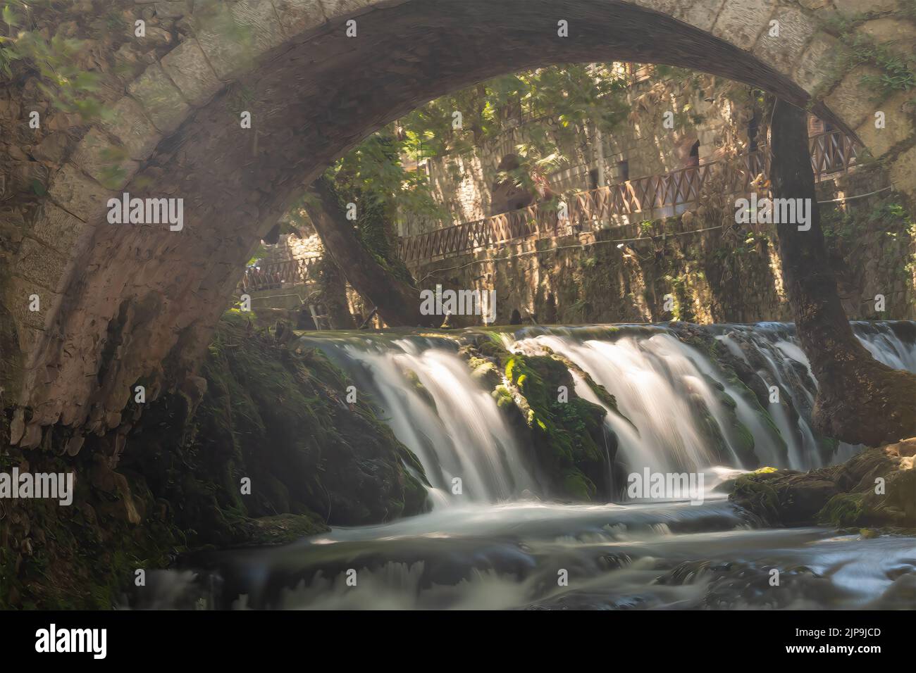 Long exposure at the waterfalls of Kria in Livadeia in Greece. A famous ...