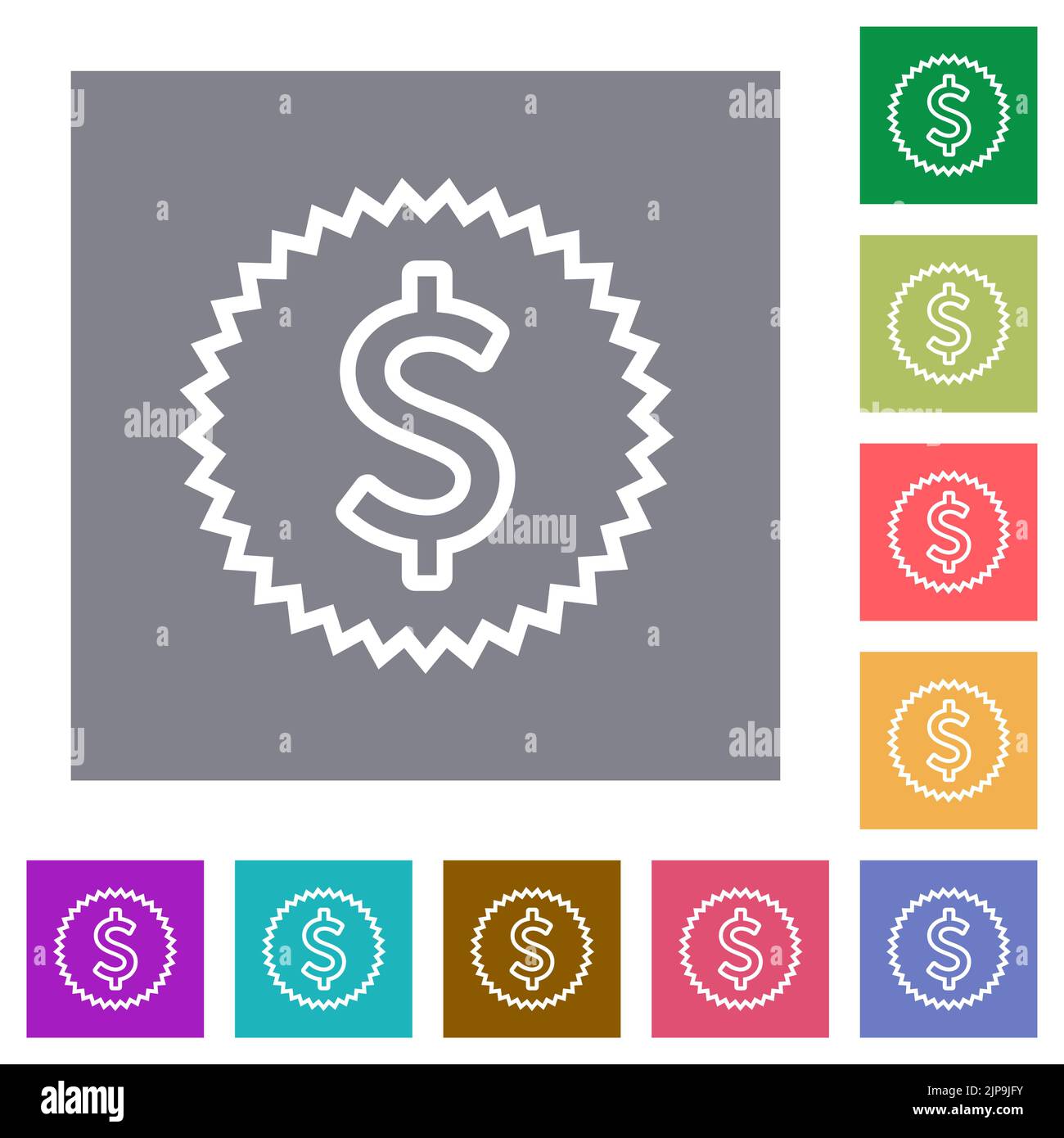 American dollar sticker outline flat icons on simple color square ...