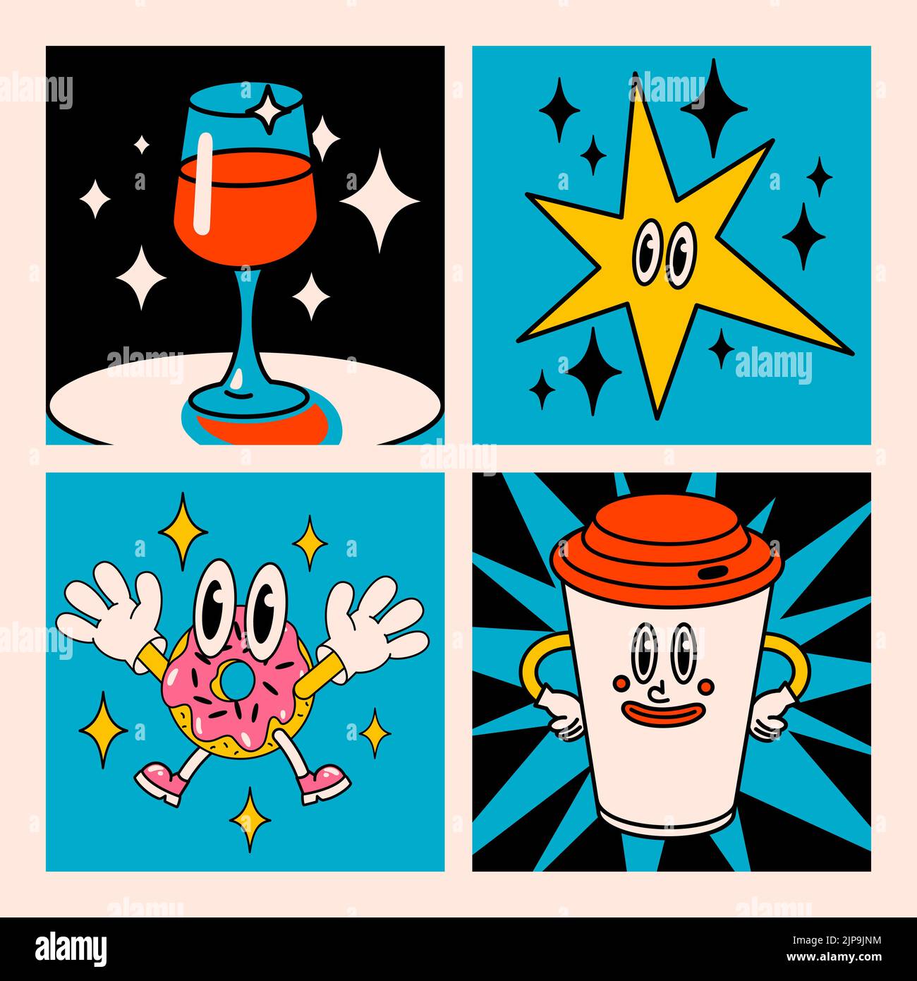 Cartoon vector funny Comic cards. Crazy cartoons Abstract vector ...