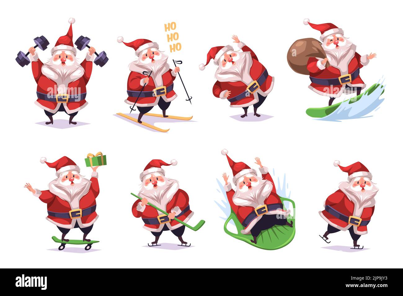 Sporting santa. Cute modern santa character, happy fitness christmas ...
