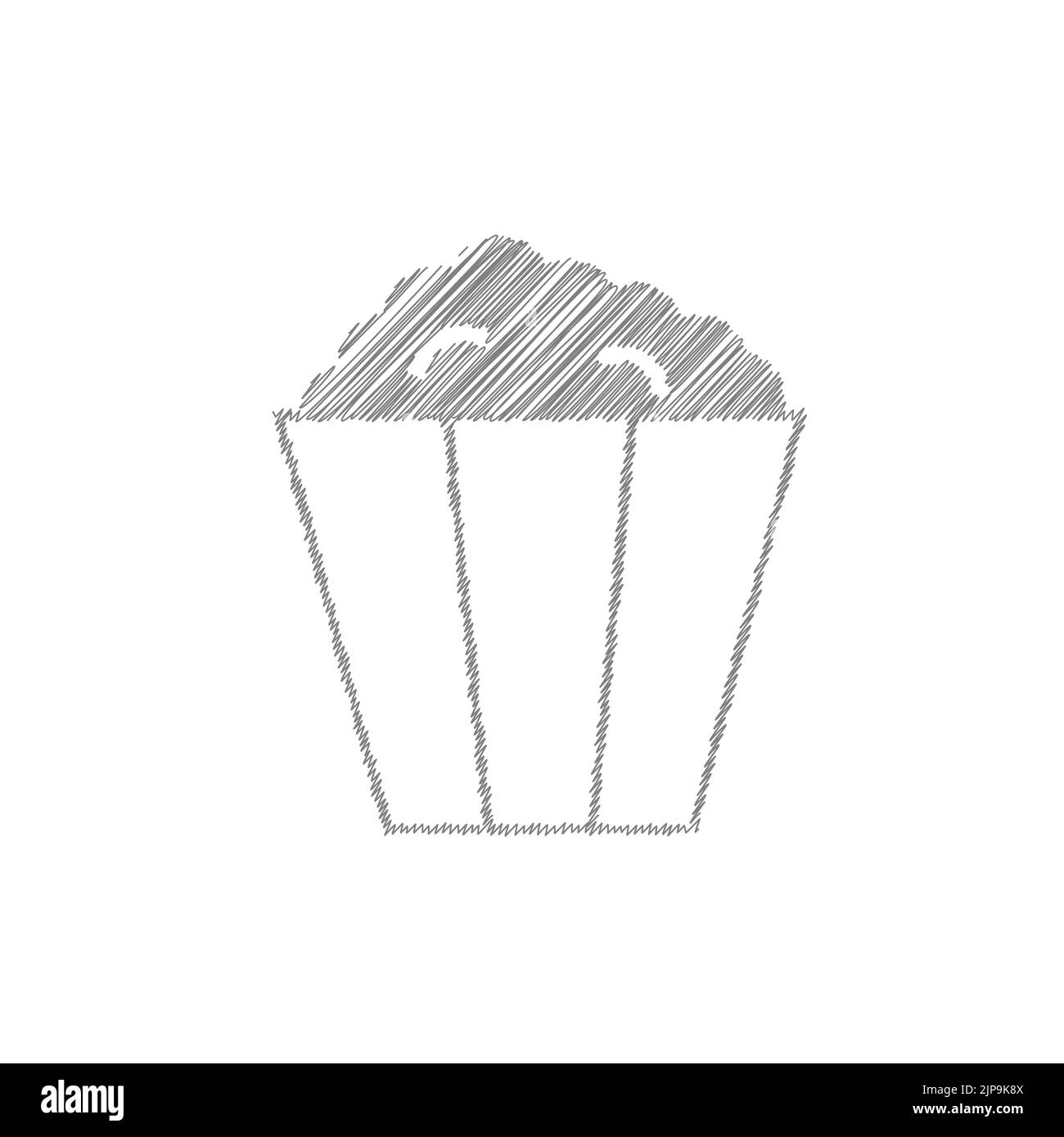 Popcorn grey sketch white vector icon. Pop corn, bucket, box. Cinema ...