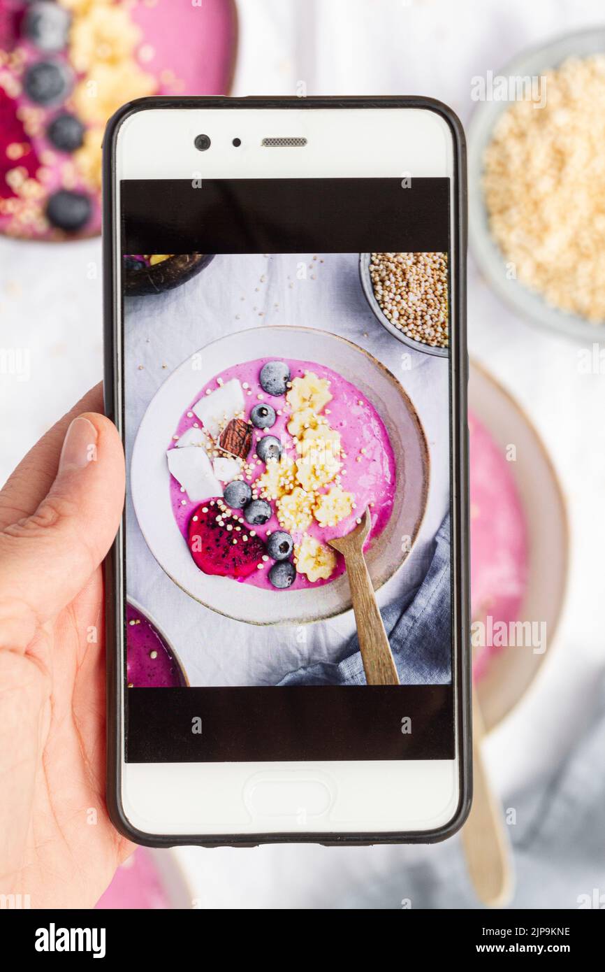 influencer, food-photography, pitaya smoothie bowl, bowl Stock Photo ...