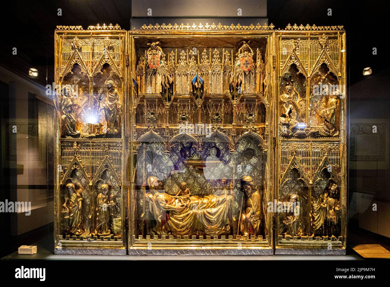 Guimaraes, Portugal. The Triptych of the Nativity, a portable altarpiece made with silver gilt ...