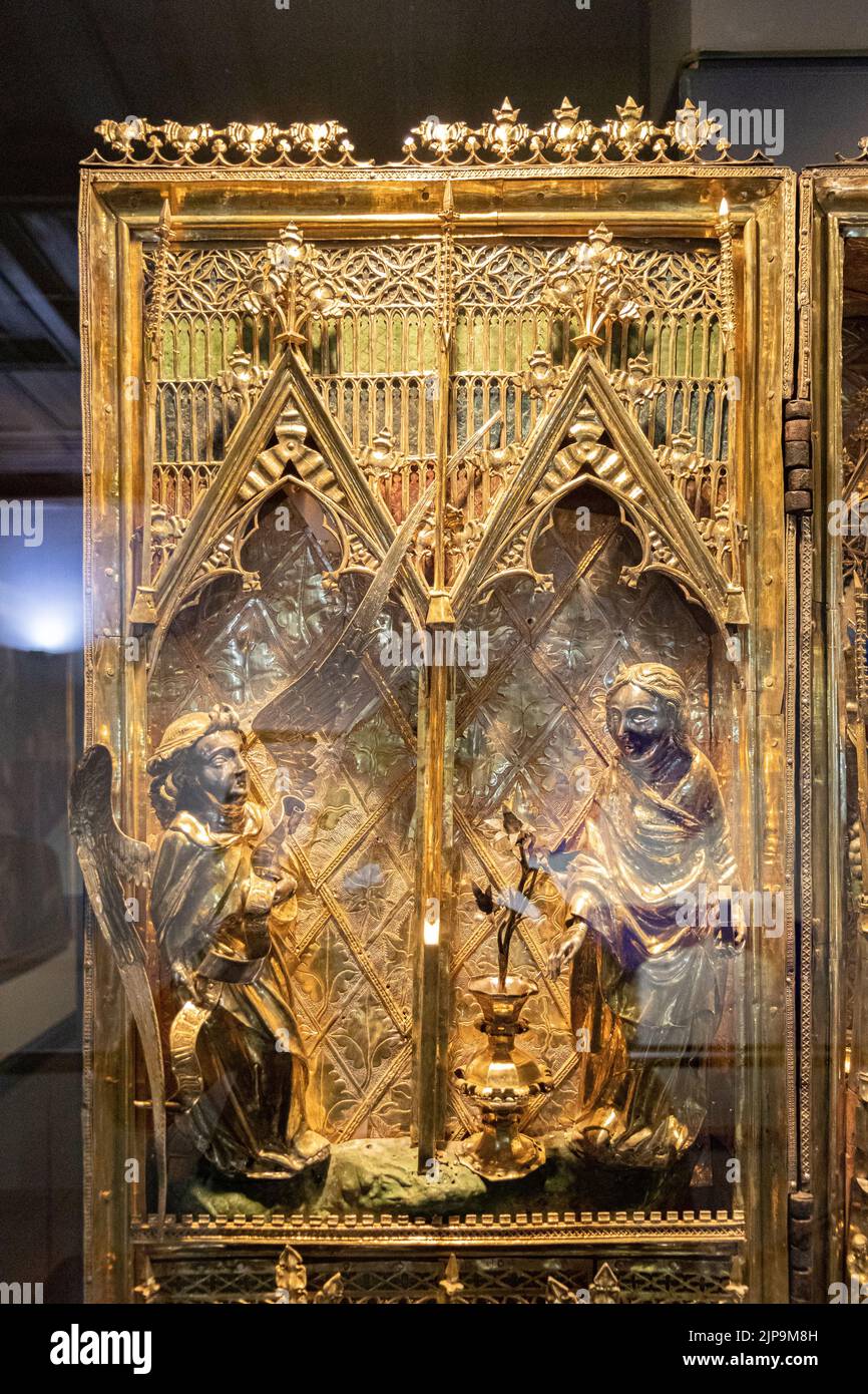 Guimaraes, Portugal. The Triptych of the Nativity, a portable altarpiece made with silver gilt ...
