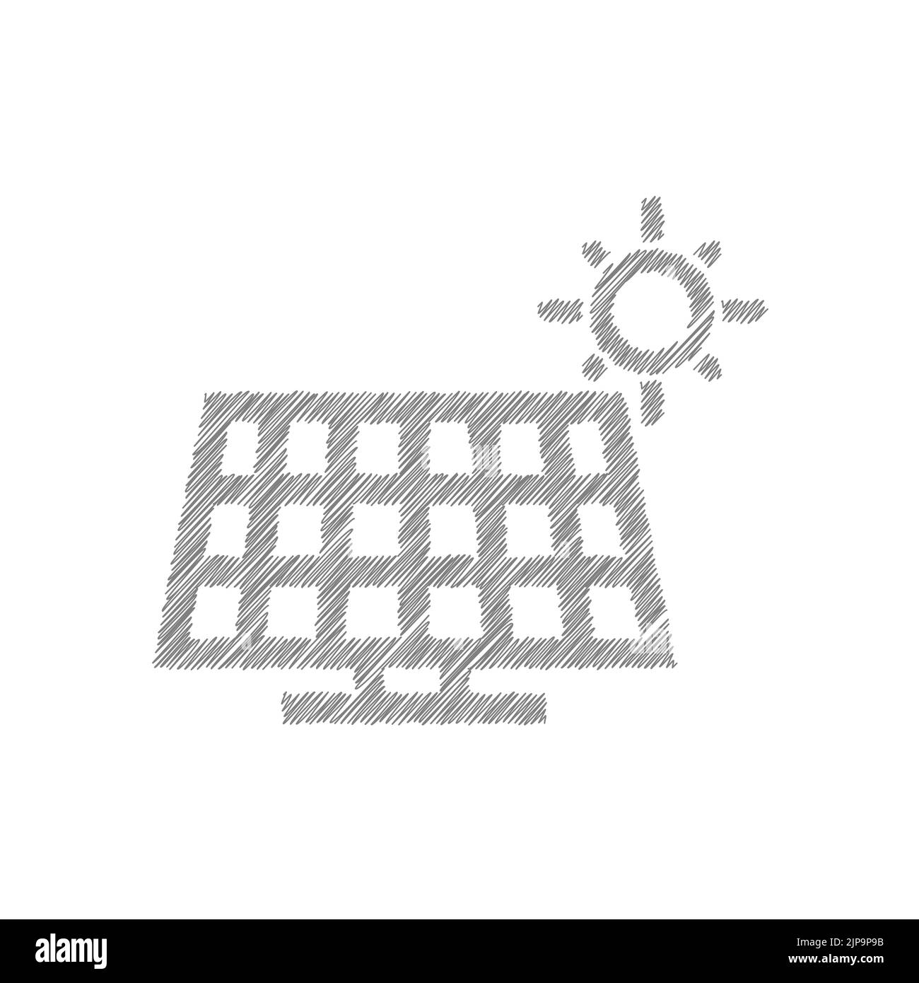 Solar energy grey sketch vector icon. Solar panels station concept ...