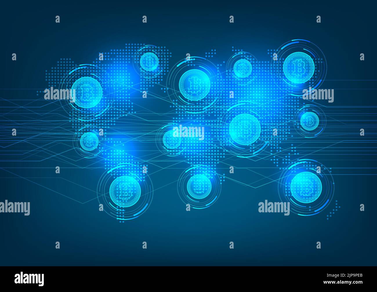 Global Bitcoin Crypto Currency Blockchain Technology World Map Background Stock Vector Image ...