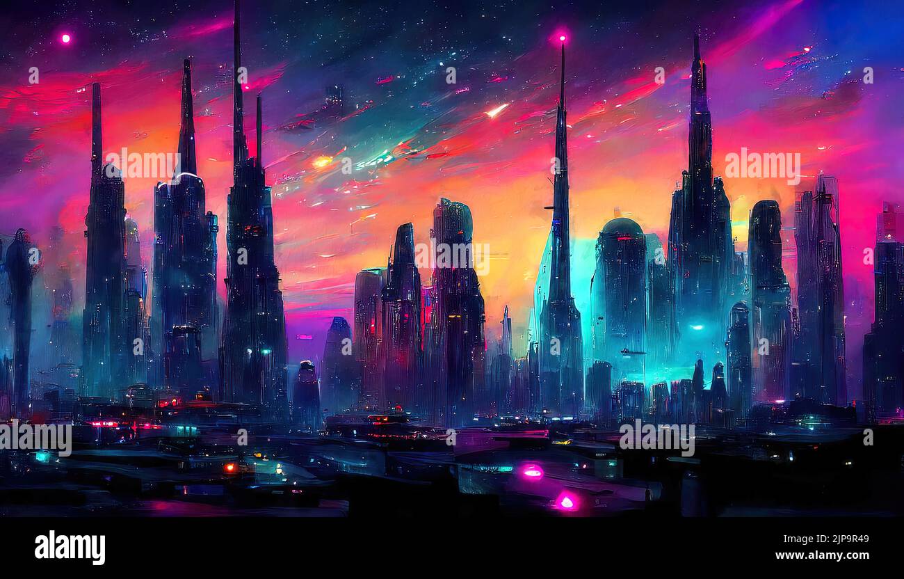 Sunset city illustration hi-res stock photography and images - Alamy