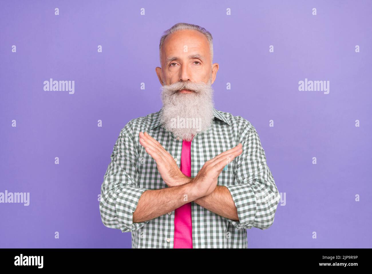 Photo of serious focused person crossed arms demonstrate rejection ...