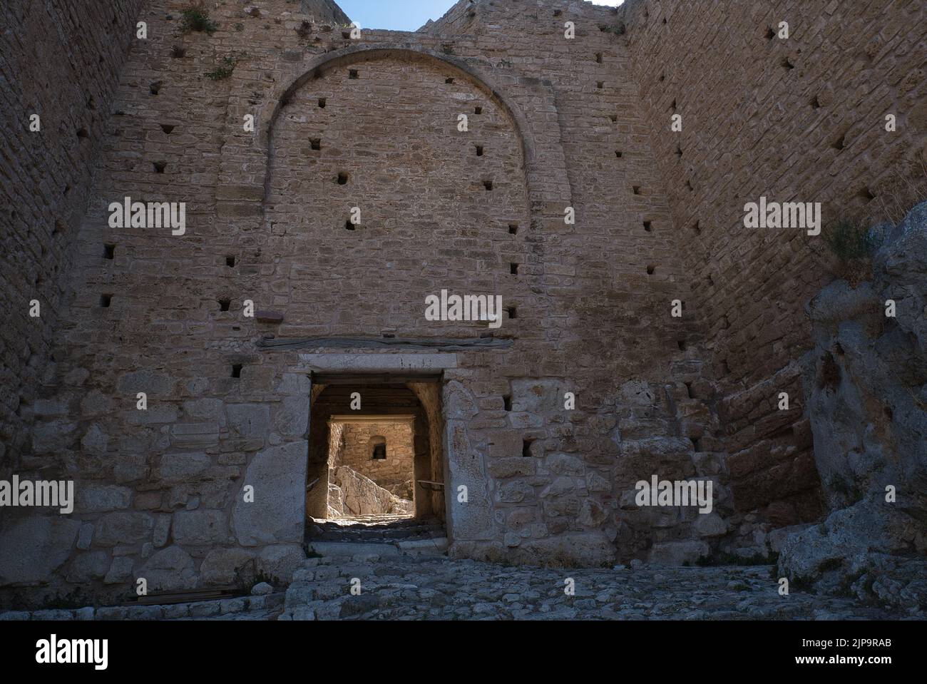 Entrance to the historical site Acrocorinth in Corinth, Greece in ...