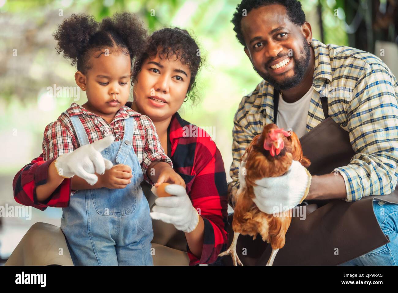 Portrait of African man and wife teaching the children to raising ...