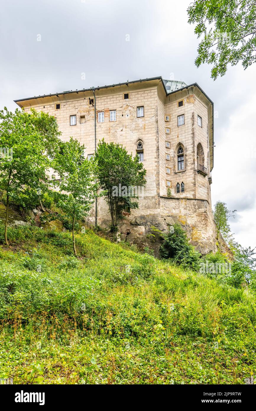 Houska medieval castle on sandstone rock promontory Stock Photo - Alamy