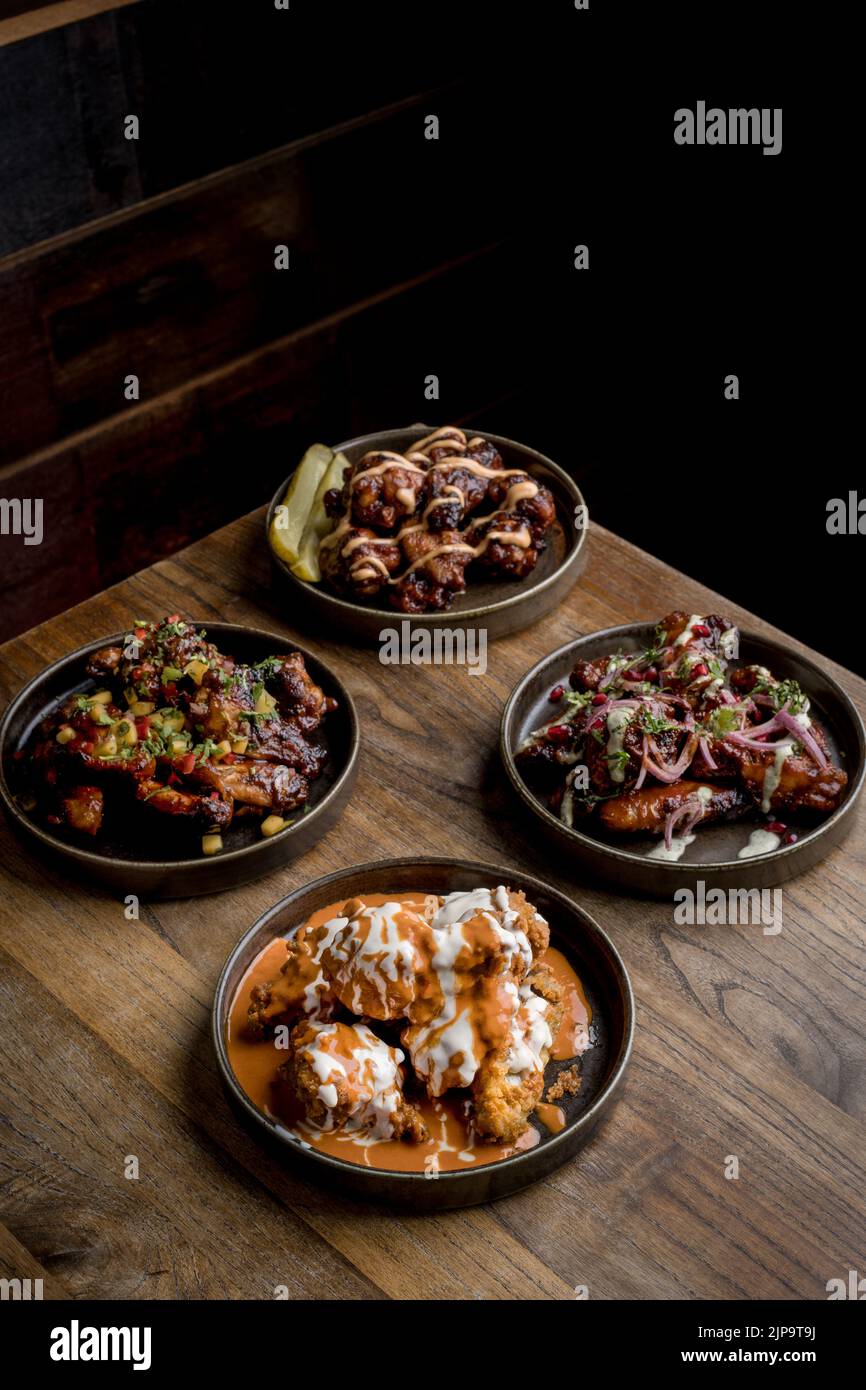 finger food, marinated, various, served, chicken wing, finger foods ...